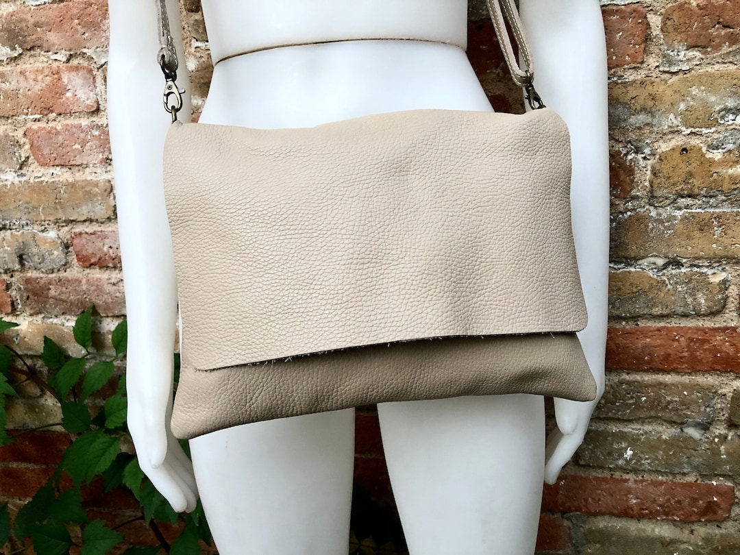 Cross Body Bag. BOHO Grain Leather Bag in LIGHT BEIGE. Soft Genuine ...