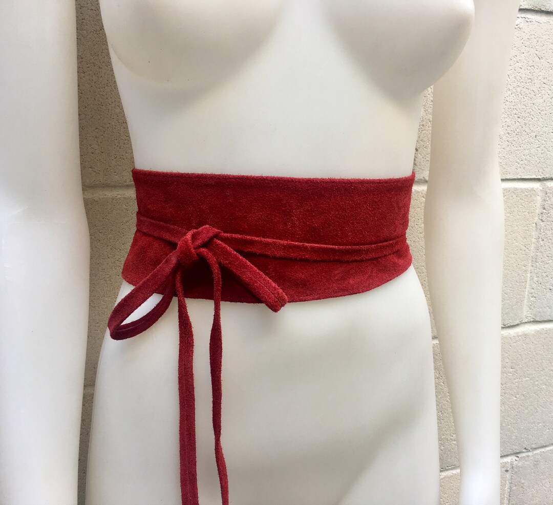 Dark RED Suede OBI Belt. Wrap Belt in Natural Soft Suede. Waist Belt in ...