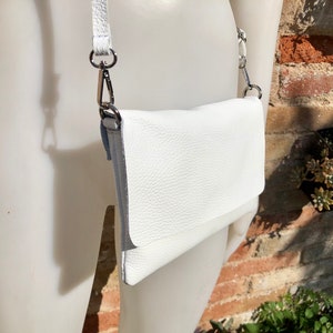 Small Leather Bag in WHITE. Cross Body / Shoulder Bag in GENUINE ...