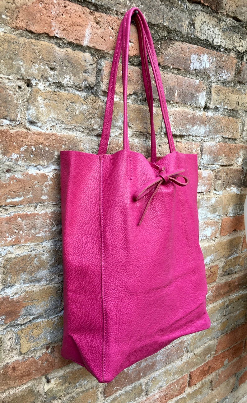 Tote Leather Bag in HOT PINK. Leather Shopper Bag in Soft - Etsy
