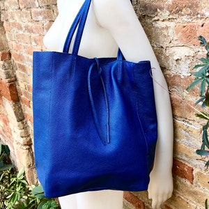 Dark Cobalt Blue Leather Bag. Genuine Leather Shopper. Large Royal BLUE ...