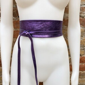 PURPLE Leather OBI Belt. Wide Waist Belt in Soft Genuine - Etsy