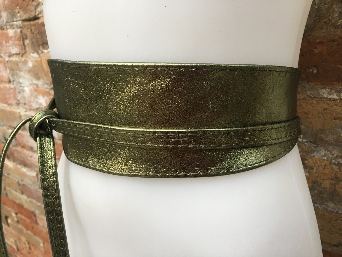 GREEN Leather OBI Belt. Wide Waist Belt in Soft Genuine Leather ...