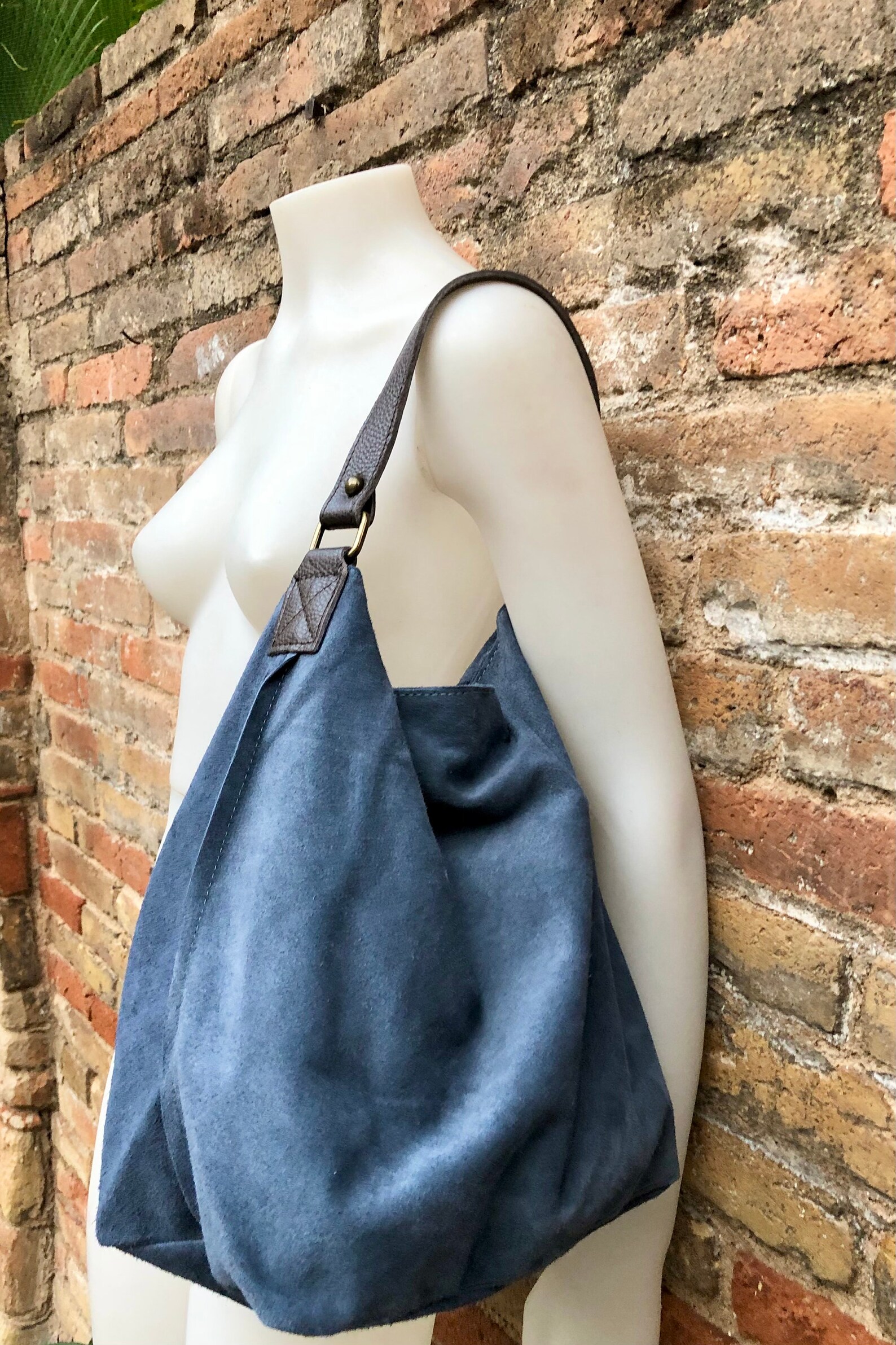 Slouch Leather Bag in DENIM Blue. Hobo Shoulder Bag. Boho Bag. | Etsy