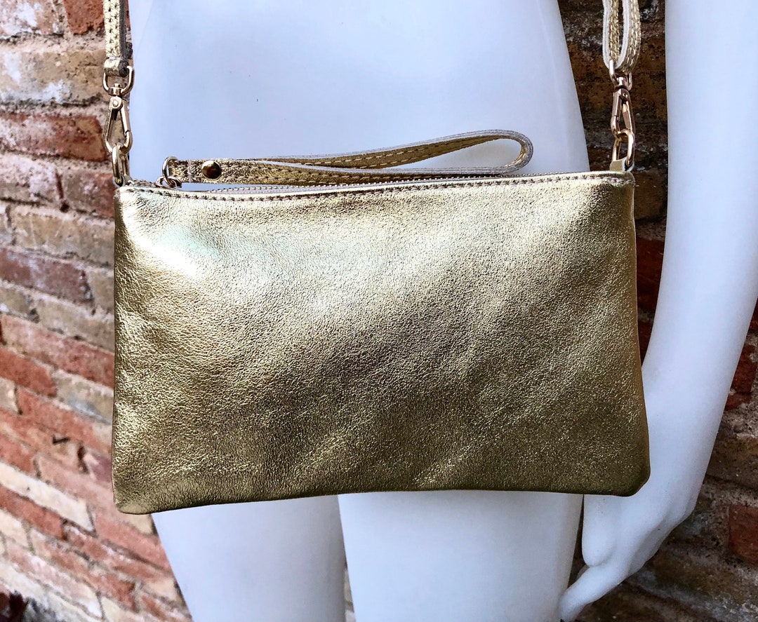 Small Leather Bag in GOLD .cross Body, Shoulder Bag or Wristlet in ...