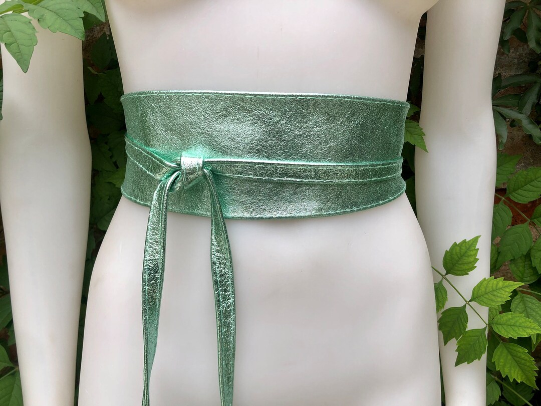 Metallic Aqua Green Waist Belt. Wide Belt in Light Mint Green Genuine ...