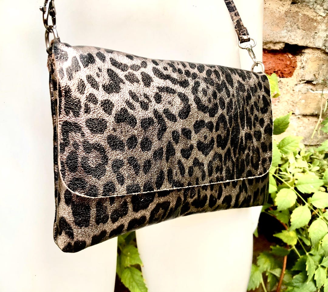 Cheetah Print Metallic Bronze Small Leather Bag. GENUINE Leather ...