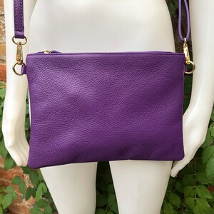 PURPLE Small Leather Bag. GENUINE Leather Cross Body or Shoulder Bag ...
