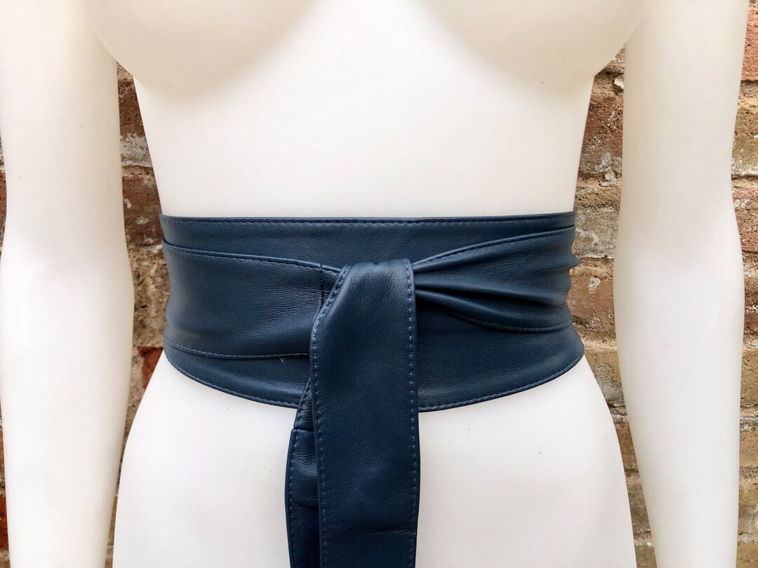 Dark Blue - Navy Blue Obi Belt. Wrap Belt in Soft Genuine Leather ...