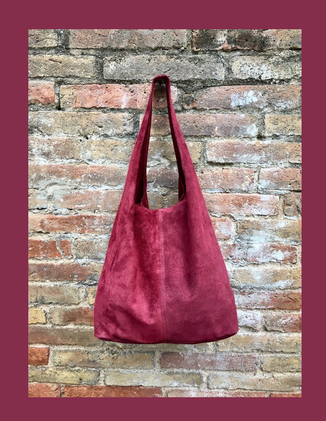Slouch Bag. Large TOTE Leather Bag in BURGUNDY. Red Suede Bag With ...