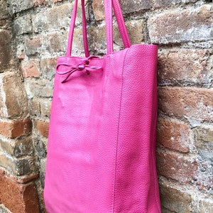 Tote Leather Bag in Fuchsia Pink. Soft Natural GENUINE Leather Bag ...