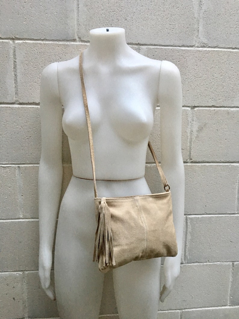 Suede Leather Bag in Light Beige .cross Body Bag, Shoulder Bag in ...