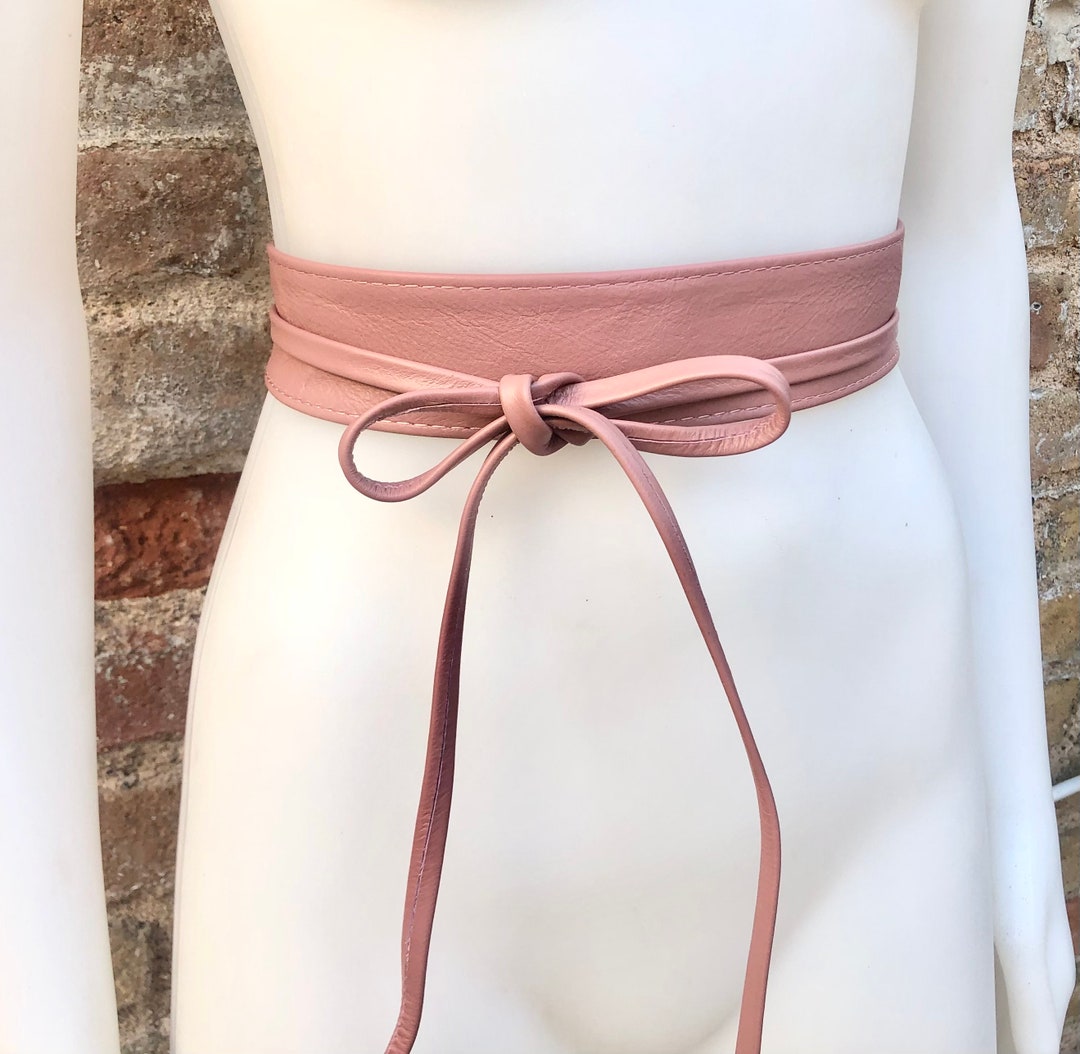 Pink Obi Belt in Soft Leather. Narrow Style. Pink Wrap Belt. Wraparound ...