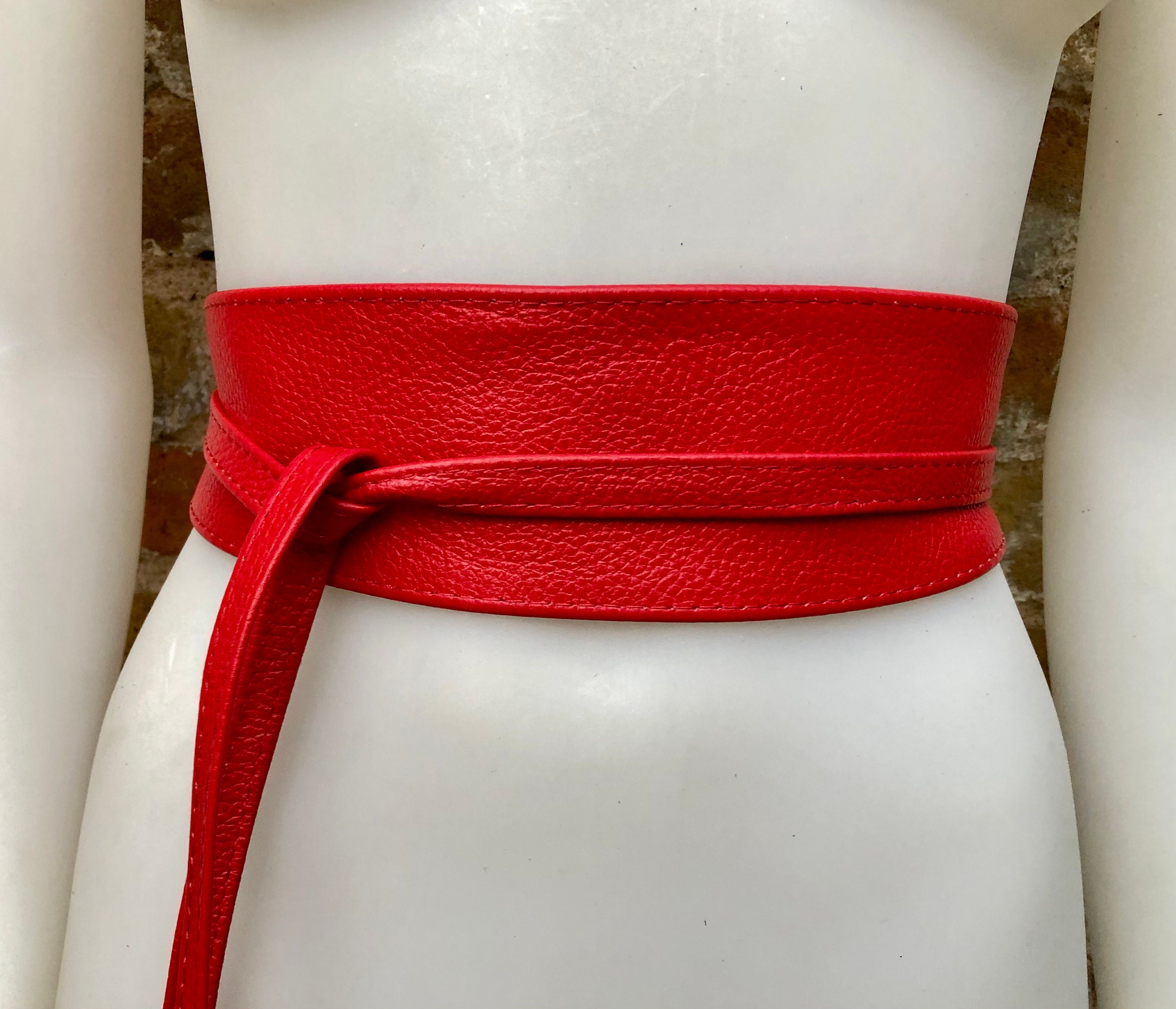 Obi belt in soft leather. Wrap belt in RED. Waist belt in | Etsy