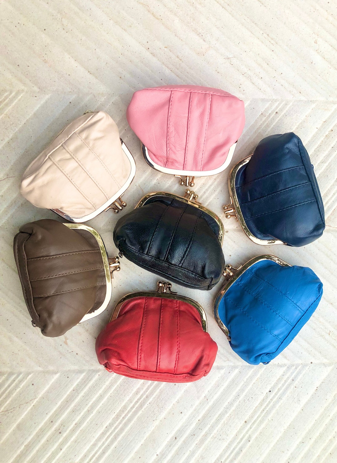 Small Coin Purse. Genuine Leather Purse in With Metallic Frame in GOLD ...