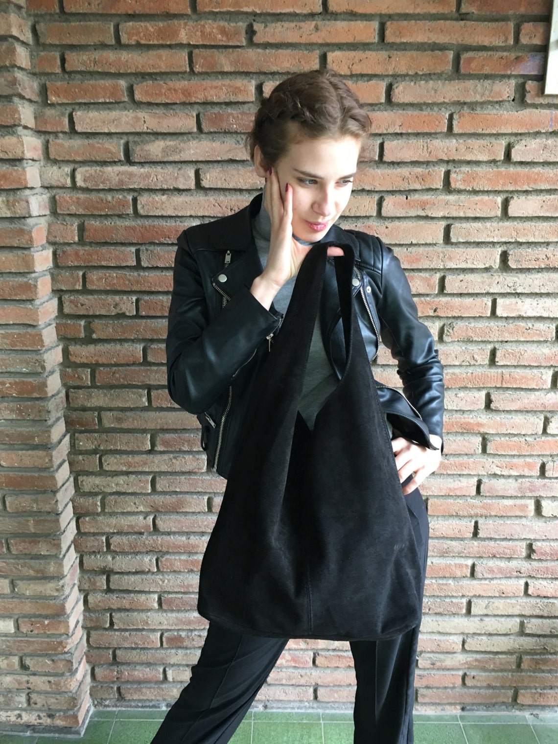 Slouch Bag.large TOTE Leather Bag in BLACK. Soft Natural Suede - Etsy