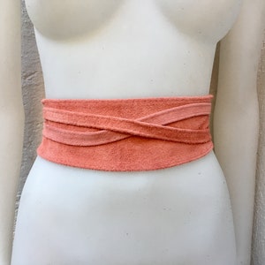 Coral PINK Suede OBI Belt. Genuine Leather Wraparound Belt. Salmon Pink ...