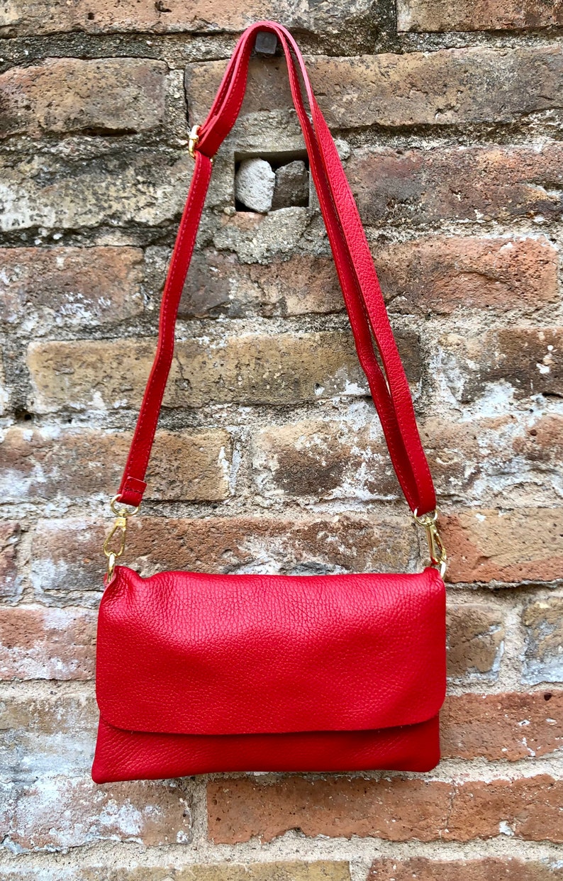 Small Leather Bag in RED. GENUINE Leather Bright Red Crossbody ...