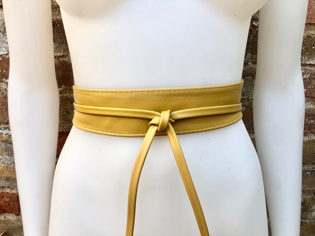 Obi Belt in Soft Leather. Narrow Style. Wrap Belt in Mustard YELLOW ...