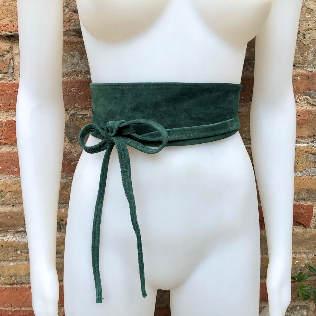 Dark GREEN Suede OBI Belt. Wrap Belt in Natural Soft Suede. Green Waist ...