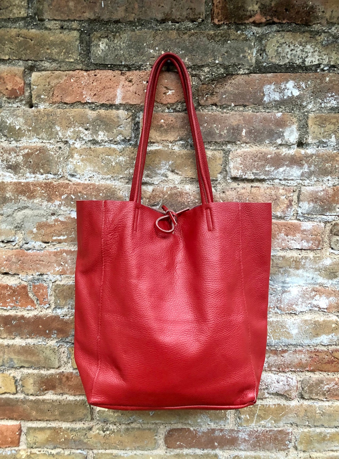 Large Tote Leather Bag in M Terracotta RED. Soft Genuine Leather ...