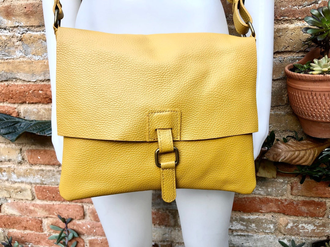 Yellow Crossbody Leather Bag. Soft Genuine Leather Bag. Mustard Yellow ...