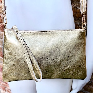 Small Leather Bag in GOLD .cross Body, Shoulder Bag or Wristlet in ...