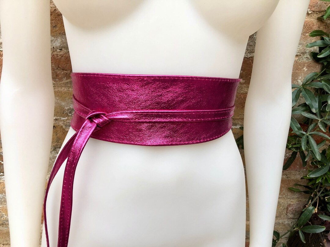 PINK OBI Belt in Natural Soft Leather. Waist Belt,wide Magenta Leather ...