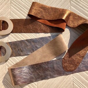 Bronze Metallic Leather Waist Belt With Large Metal Buckle. Soft ...