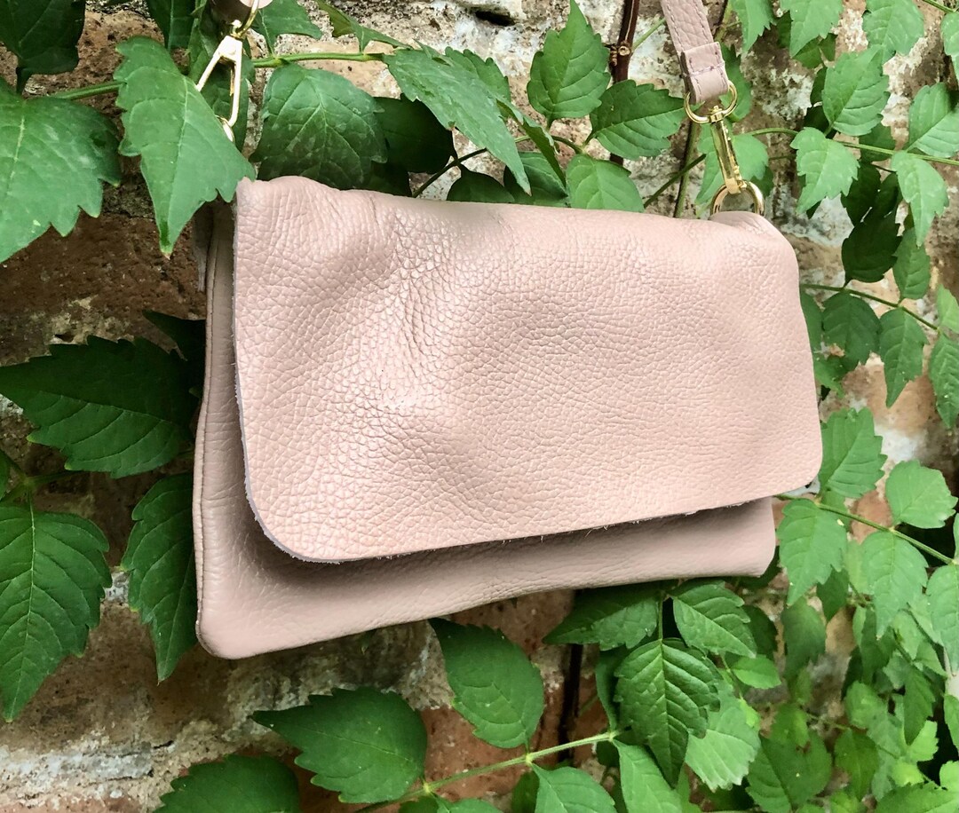 Small Light Dusty Pink Bag. Pink Crossbody/ Shoulder Bag in GENUINE ...