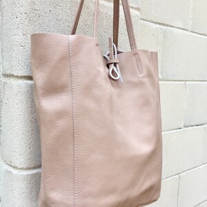Tote Leather Bag in Soft PINK. Leather Shopper in Pink. Soft Natural ...