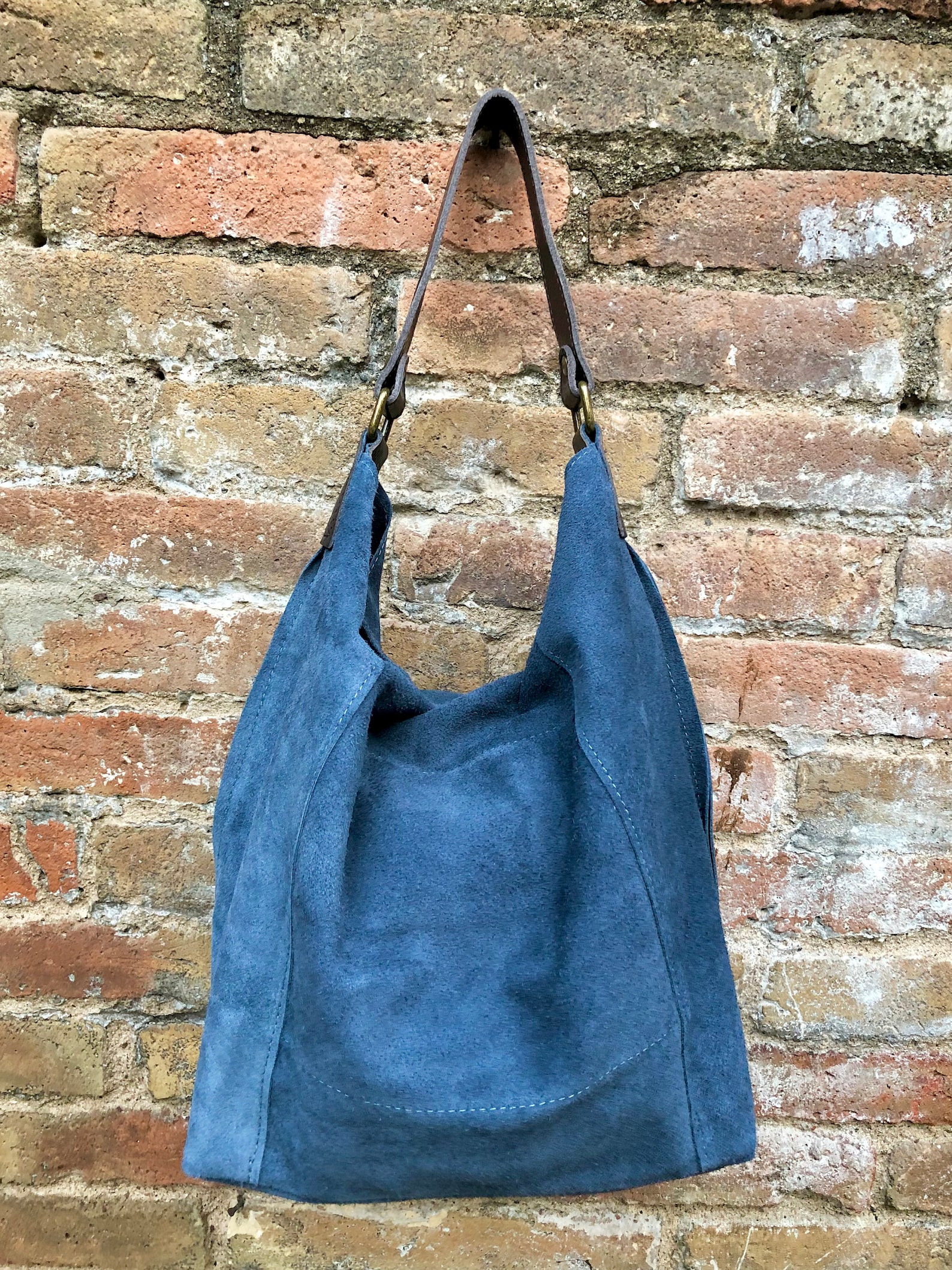 Slouch Leather Bag in DENIM Blue. Hobo Shoulder Bag. Boho Bag. | Etsy