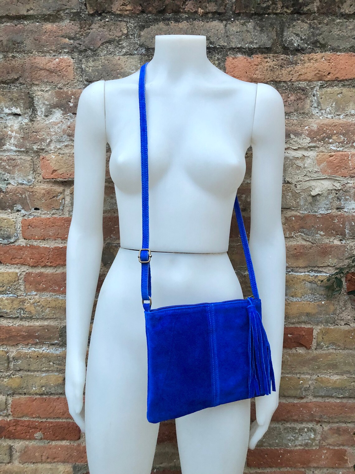 Small Suede Leather Bag in BLUE. Boho Crossbody or Shoulder | Etsy