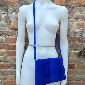 Small Suede Leather Bag in BLUE. Boho Crossbody or Shoulder Bag in ...