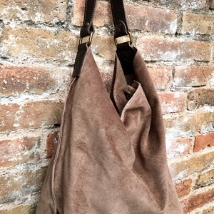 Slouch Leather Bag in Light Brown.taupe Color Hobo Shoulder Bag. Boho ...