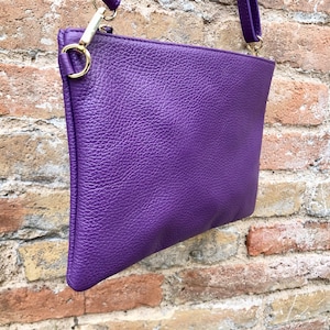 PURPLE Small Leather Bag. GENUINE Leather Cross Body or Shoulder Bag ...
