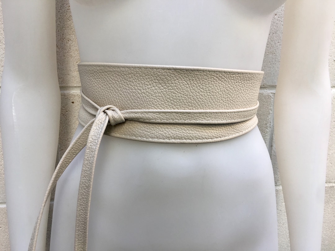 Cream Obi Belt in Soft Leather. Wrap Belt in Light Beige. Wide Waist ...