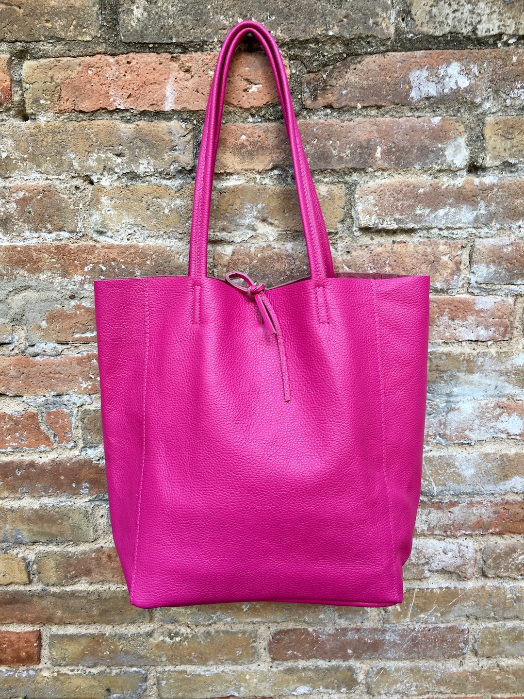 Tote Leather Bag in HOT PINK. Leather Shopper Bag in Soft Natural ...