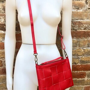 Small Leather Bag in RED. 2 Straps: Embroidered + 1 Leather. GENUINE ...