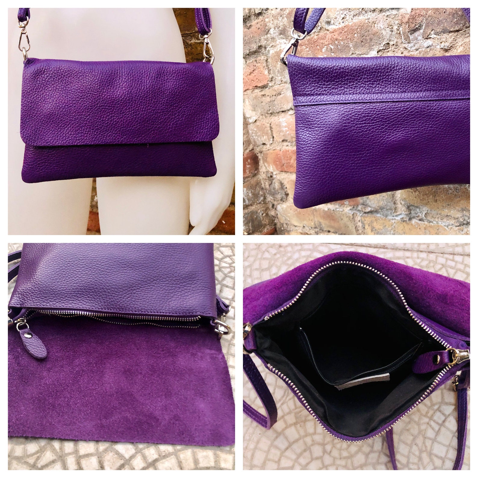 Small Leather Bag in Purple. Crossbody or Shoulder Bag in | Etsy