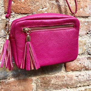 Small Hot Pink Leather Bag. GENUINE Leather Shoulder / Cross Body Bag ...