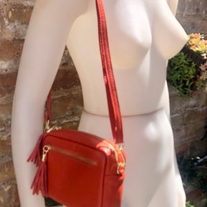 Small Orange Leather Bag. GENUINE Leather Shoulder or Cross Body Bag ...