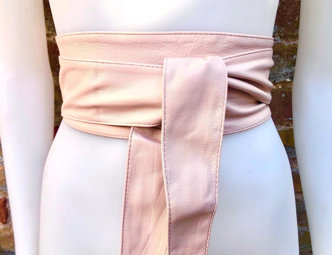 Light PINK Obi Belt. Soft Genuine Glitter Leather Wrap Belt. Wraparound ...