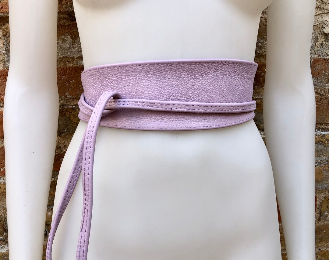 Light Purple Obi Belt in Soft Leather. Wrap Belt in Mauve. Wide Waist ...