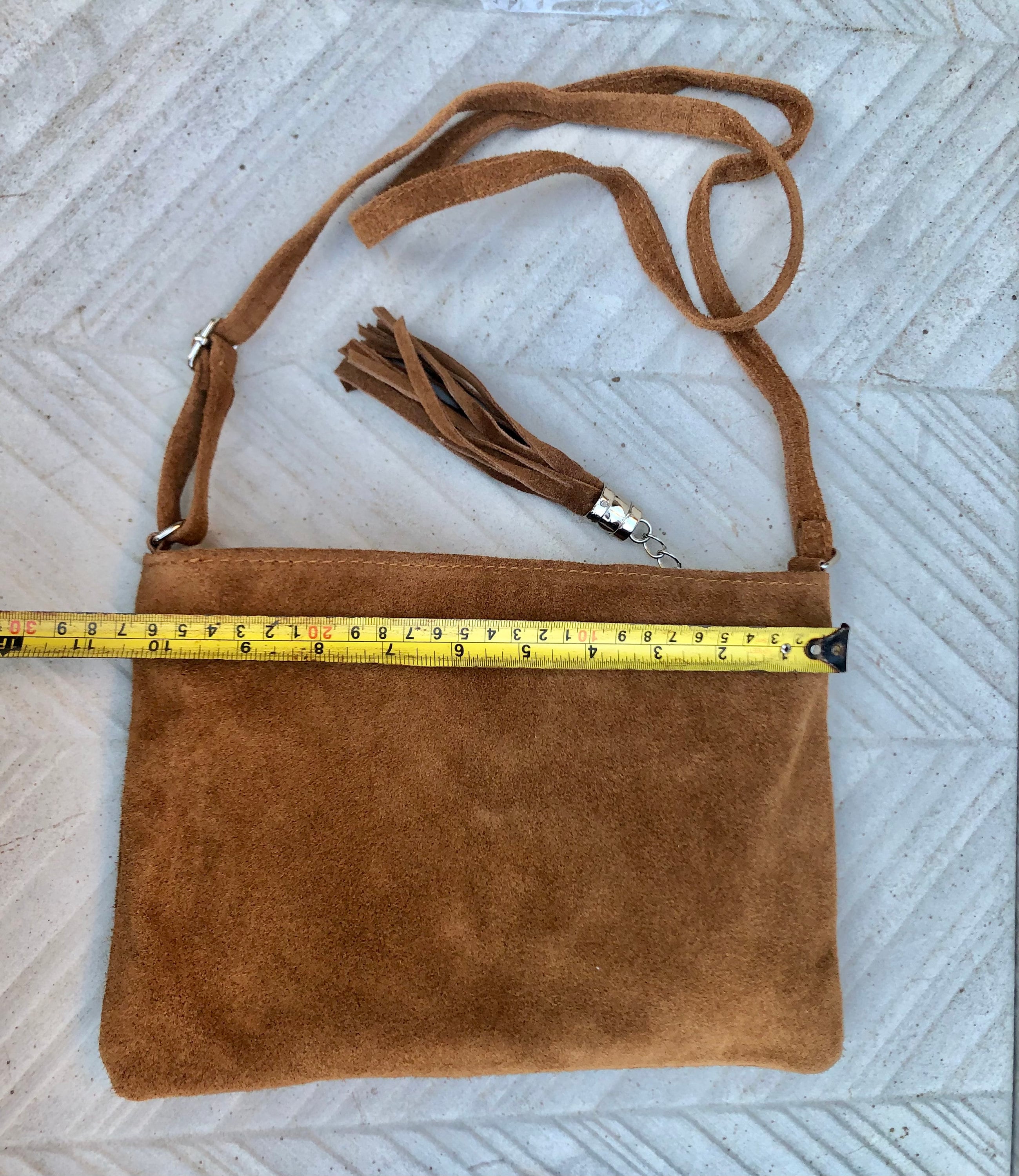 CAMEL BROWN Suede Leather Bag. GENUINE Leather Small Crossbody ...
