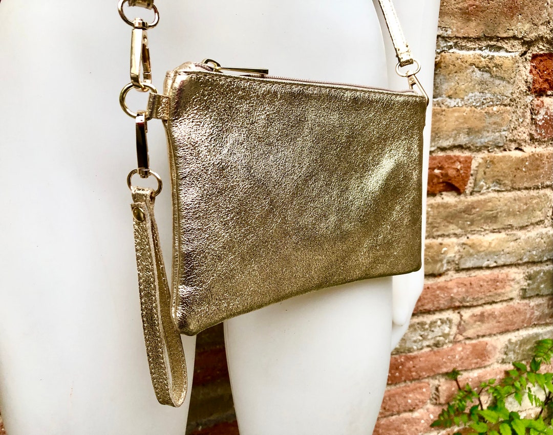 Small Leather Bag in GOLD .cross Body, Shoulder Bag or Wristlet in ...