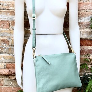 SAGE Green Leather Bag. GENUINE Leather Cross Body / Shoulder Bag ...