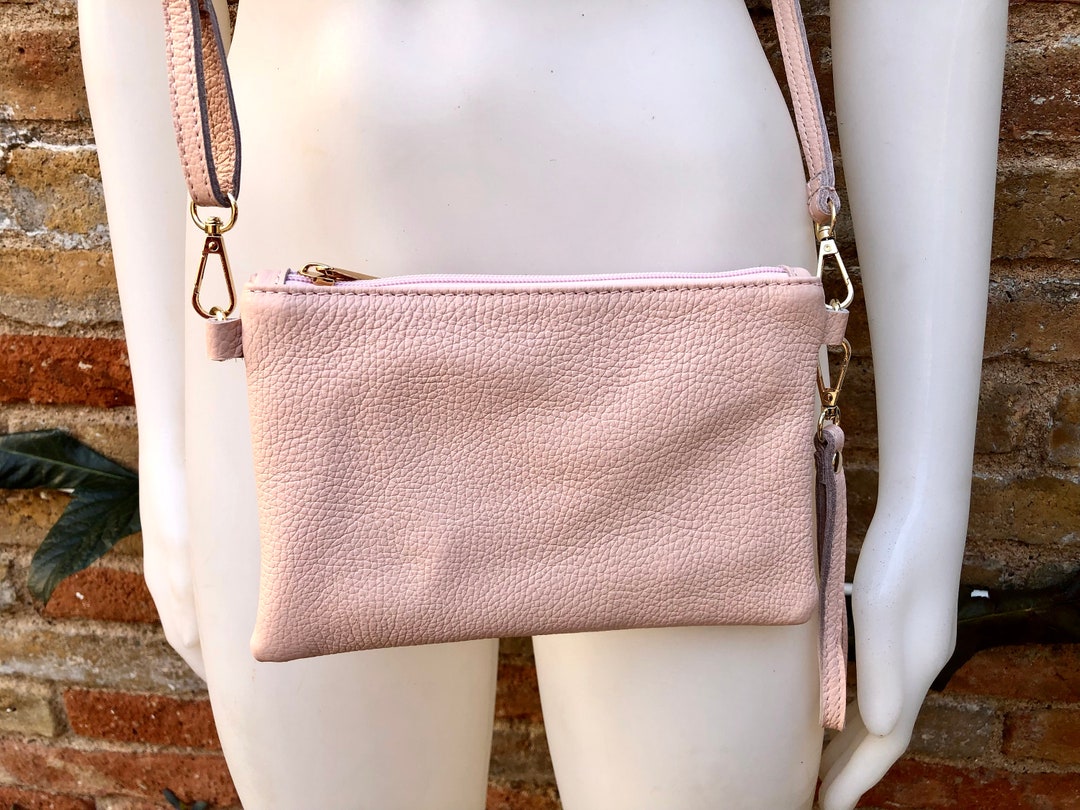Small Leather Bag in Light Pink. Cross Body, Shoulder Bag or Wristlet ...