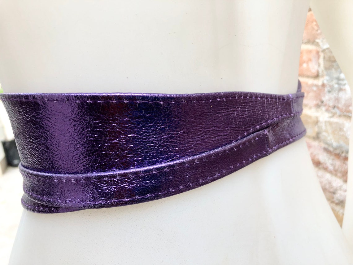 PURPLE Leather OBI Belt. Wide Waist Belt in Soft Genuine - Etsy