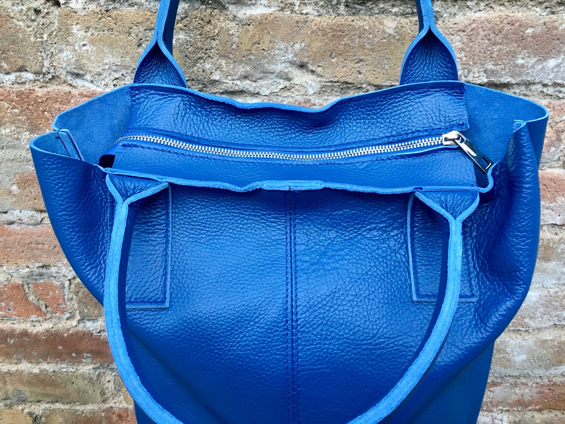Tote Leather Bag in COBALT Blue. Leather Shopper in GENUINE | Etsy